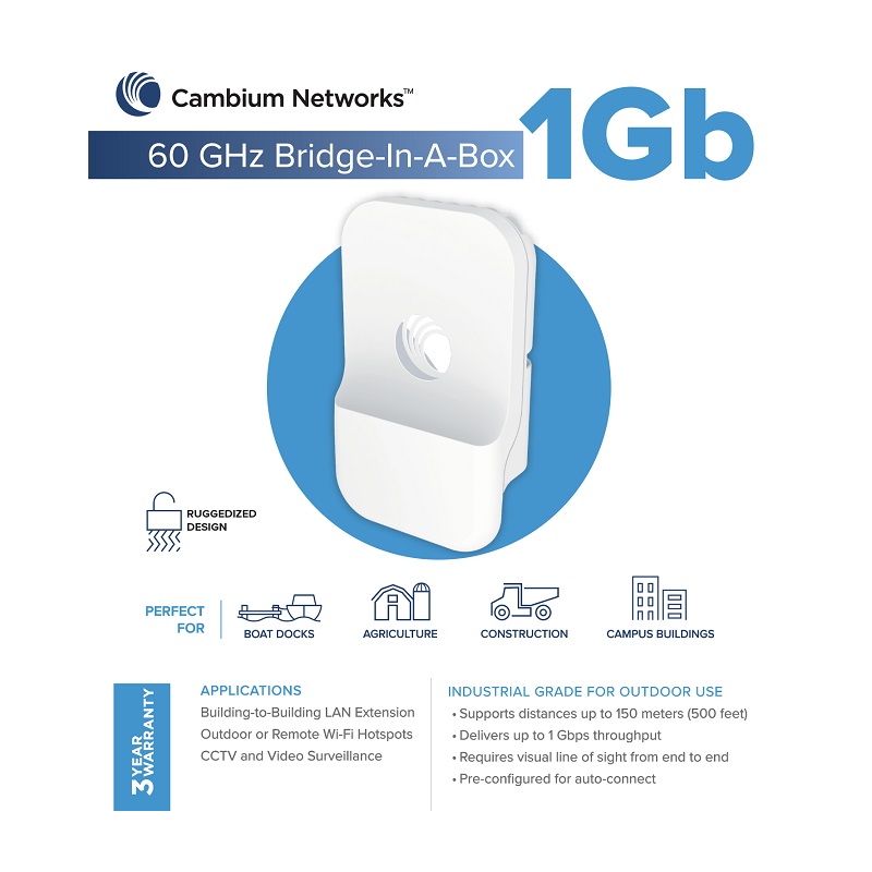 Cambium cnWave 60 GHz Bridge in a Box 1Gbps Full Duplex Wireless Backhaul | Pre-Configured Point ...