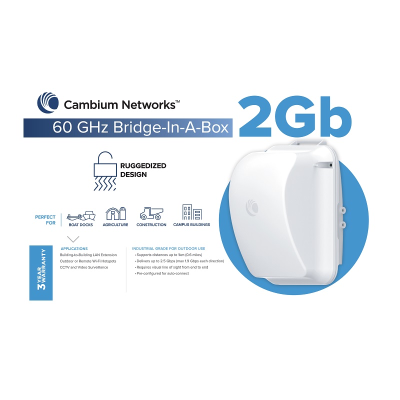 Cambium cnWave 60 GHz Wireless Bridge in a Box 2Gbps Full Duplex Point to Point Wireless ...