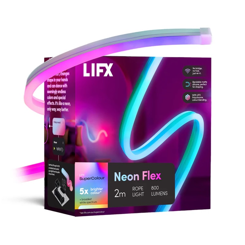 LIFX Neon SuperColour Flex 2M Indoor Wi Fi controlled LED Light Strip IoT NZ Distributor Go Wireless NZ for IoT Hardware and Software